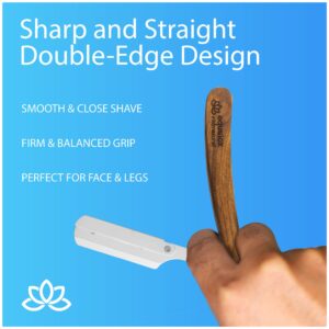 Equinox Fancy Straight Edge Razor - Manual Shaver for Men - Includes 100 Disposable Derby Blades - Wooden Handle - Barber Kit - Straight Razors for Men - Navajas para barbero - retro straight razor