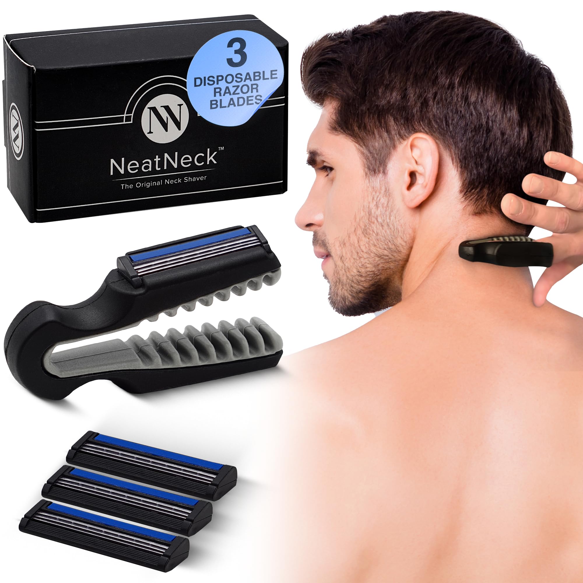 NeatNeck Precision Neck Shaver for Men - Compact & Comfortable Grip with 3 Disposables Razor Blades - Smooth Shave for Harry Necks - Portable Design, Up to 30 Uses - Perfect for Sensitive Skin