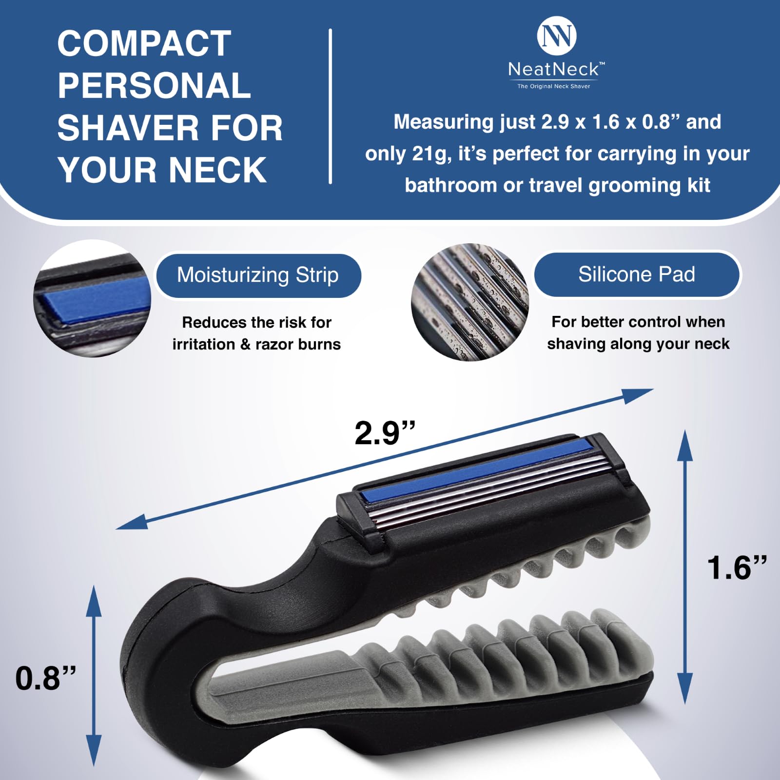 NeatNeck Precision Neck Shaver for Men - Compact & Comfortable Grip with 3 Disposables Razor Blades - Smooth Shave for Harry Necks - Portable Design, Up to 30 Uses - Perfect for Sensitive Skin