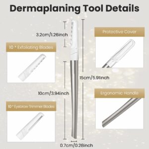 Dermaplaning Tool for Face Exfoliation, with 20 Replaceable Blades, Facial Shaver/Eyebrow Razor, Peach Fuzz Removal Eyebrow Shaper for Women, Easy to Use Dermaplaner Help Exfoliate and Smooth Skin