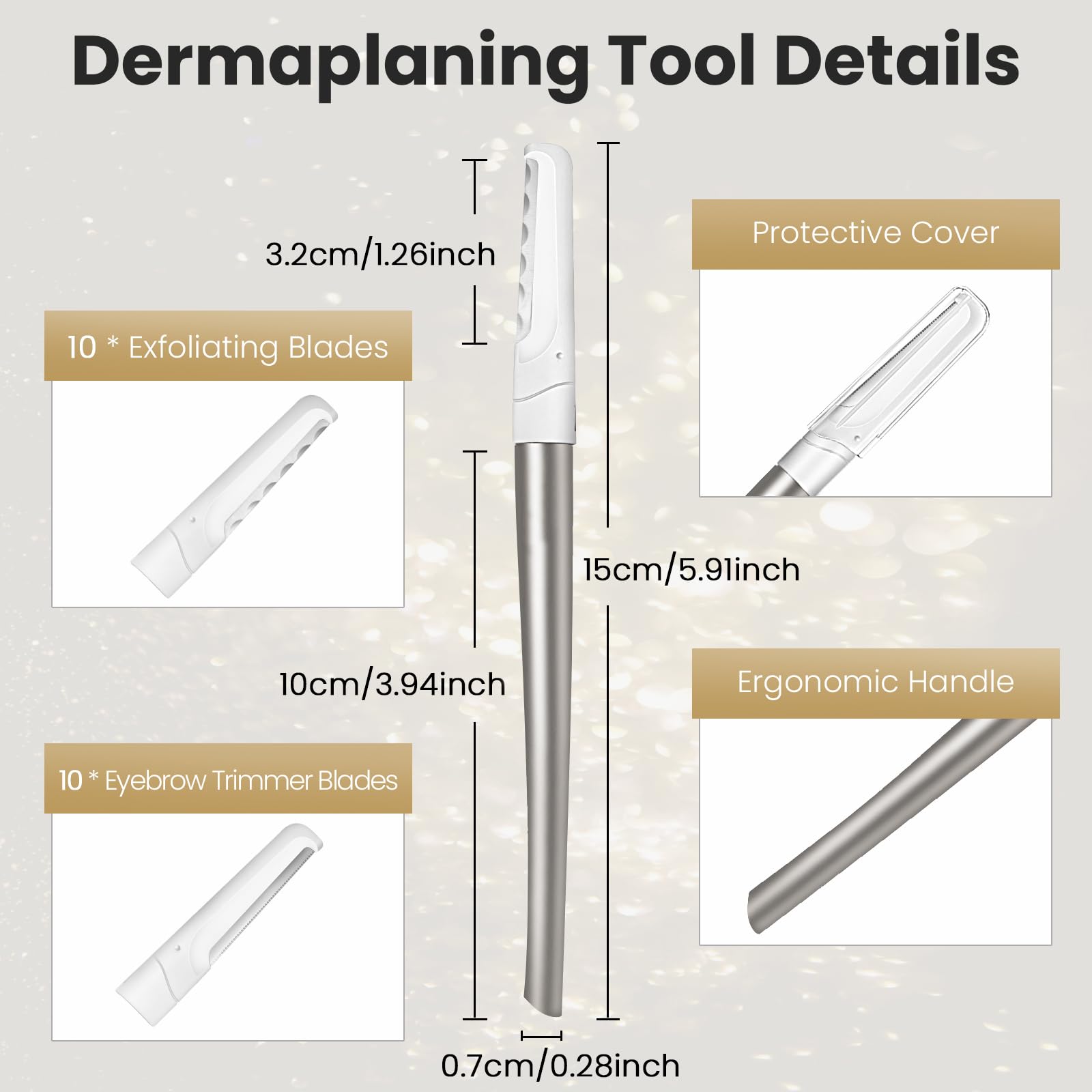 Dermaplaning Tool for Face Exfoliation, with 20 Replaceable Blades, Facial Shaver/Eyebrow Razor, Peach Fuzz Removal Eyebrow Shaper for Women, Easy to Use Dermaplaner Help Exfoliate and Smooth Skin