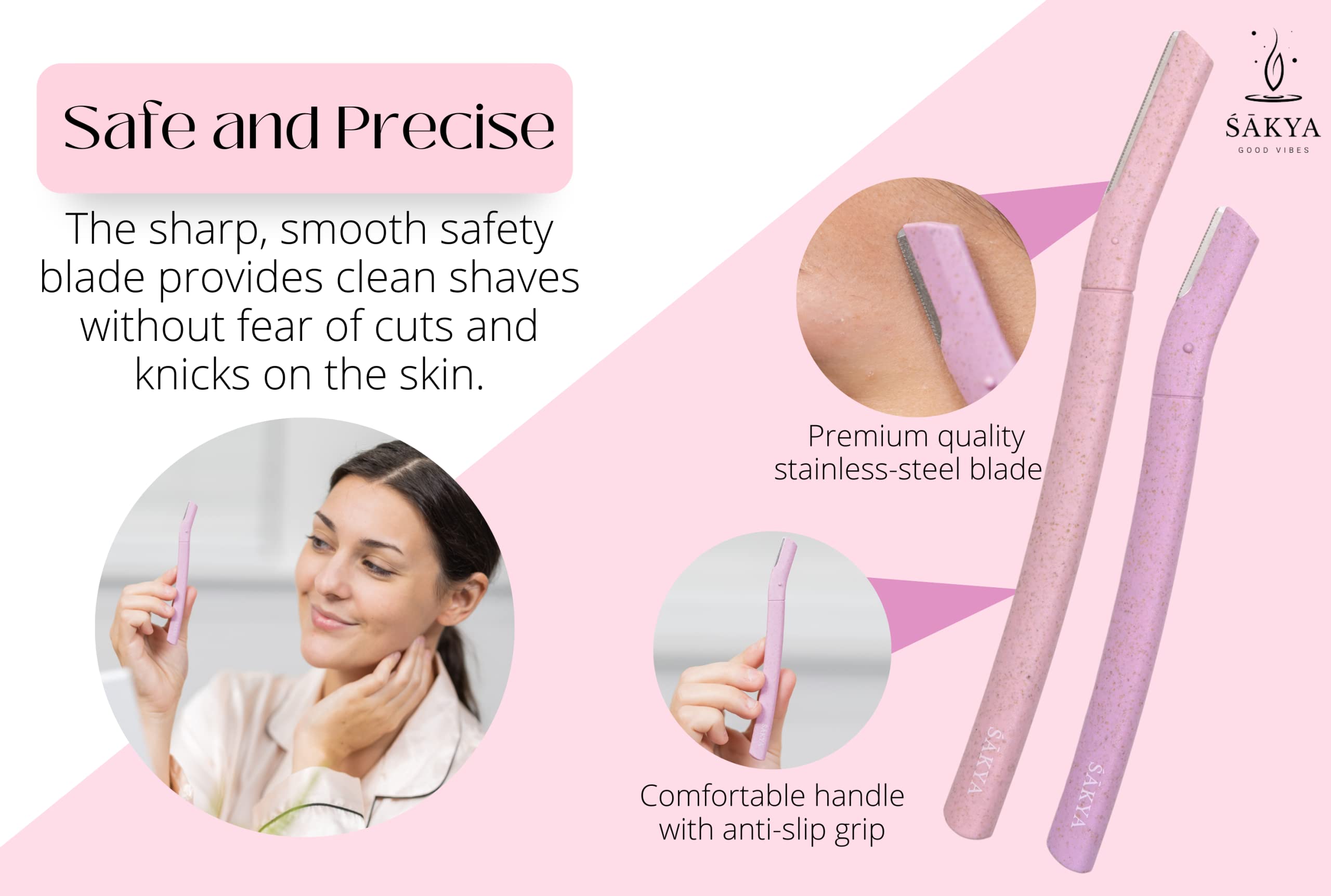 Sakya Biodegradable Women's Dermaplaning Tool - Dermaplane Facial Sensitive Skin Hair Removal Face Razor, Twinkle Blade for Eyebrows & Peach Fuzz - Sonic