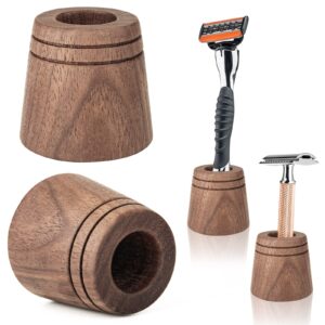 2 pack razor holder shaver holder safety razor stand men's shaving stand wood