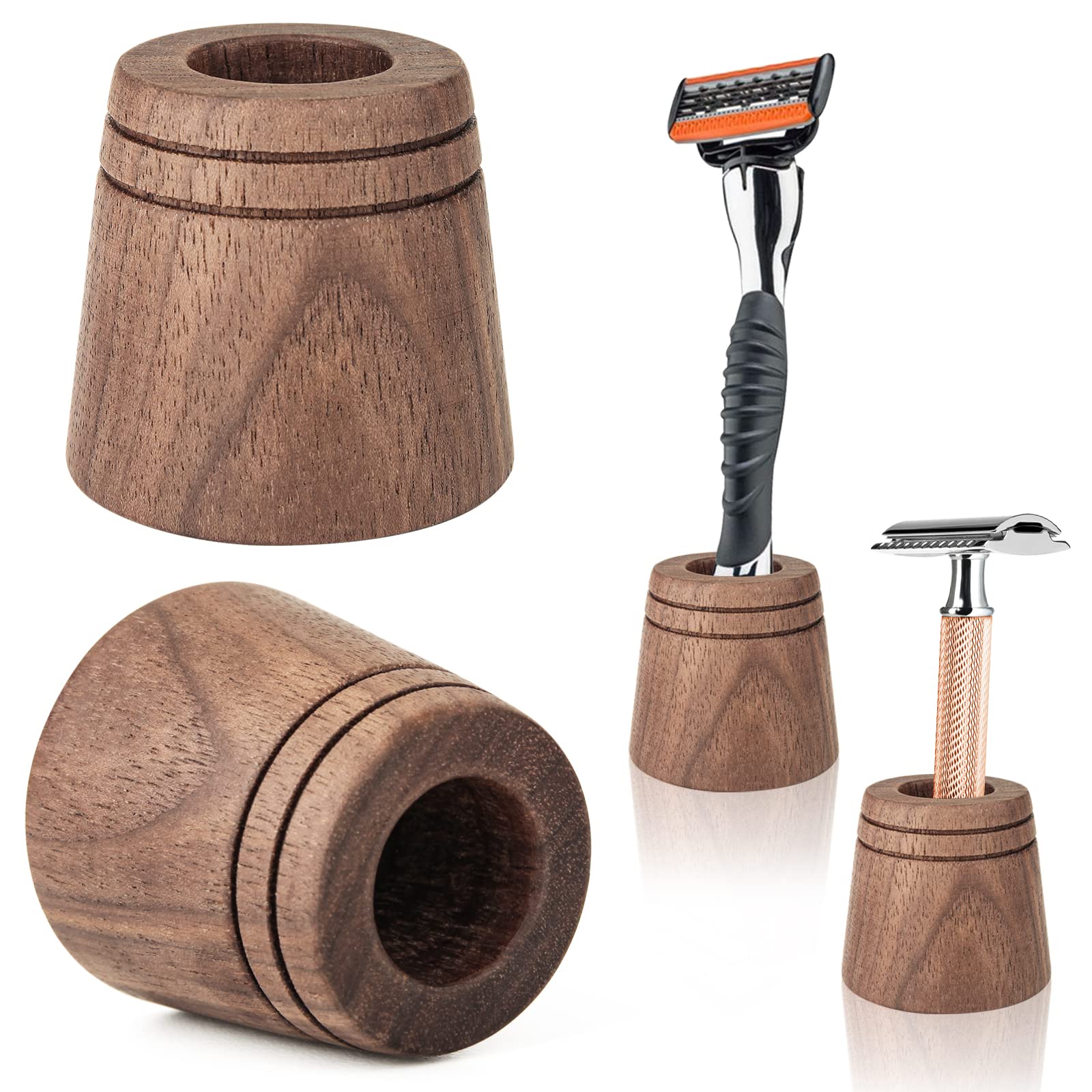 2 Pack Razor Holder Shaver Holder Safety Razor Stand Men's Shaving Stand Wood