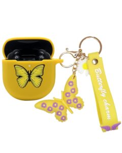 case for bose quietcomfort earbuds ii 2022, cute cartoon butterfly charm soft silicone skin women girls men protective with fun cool keychain for bose earbuds ii case (yellow)