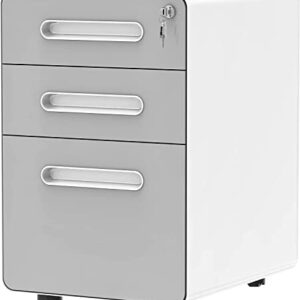 YITAHOME 3-Drawer Metal Mobile File Cabinet, Rolling Filing Cabinet with Lock, Filing Cabinet Under Desk fits Legal/A4 Size for Home/Office, Fully Assembled,White and Grey