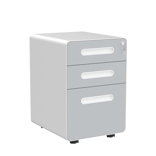 YITAHOME 3-Drawer Metal Mobile File Cabinet, Rolling Filing Cabinet with Lock, Filing Cabinet Under Desk fits Legal/A4 Size for Home/Office, Fully Assembled,White and Grey