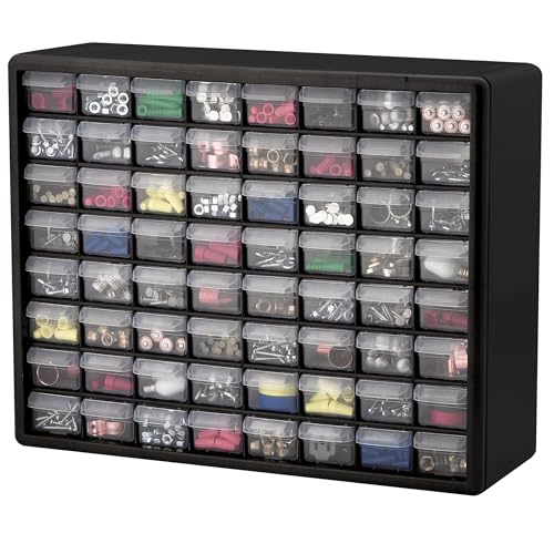 Akro-Mils 10164 64 Drawer Plastic Parts Storage Hardware and Craft Cabinet, 20" x 15.75", Black