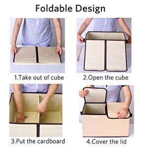 senbowe Larger Storage Cubes [4-Pack] 33 Quart Linen Fabric Foldable Collapsible Storage Cube Bin Organizer Basket with Lid, Handles, Removable Divider For Home, Closet - (16.5 x 11.8 x 9.8”)