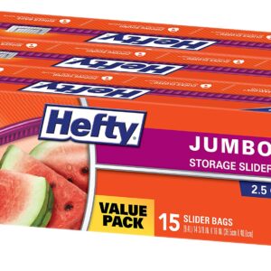 Hefty Slider Jumbo Storage Bags, 2.5 Gallon Size, 15 Count (Pack of 3), 45 Total