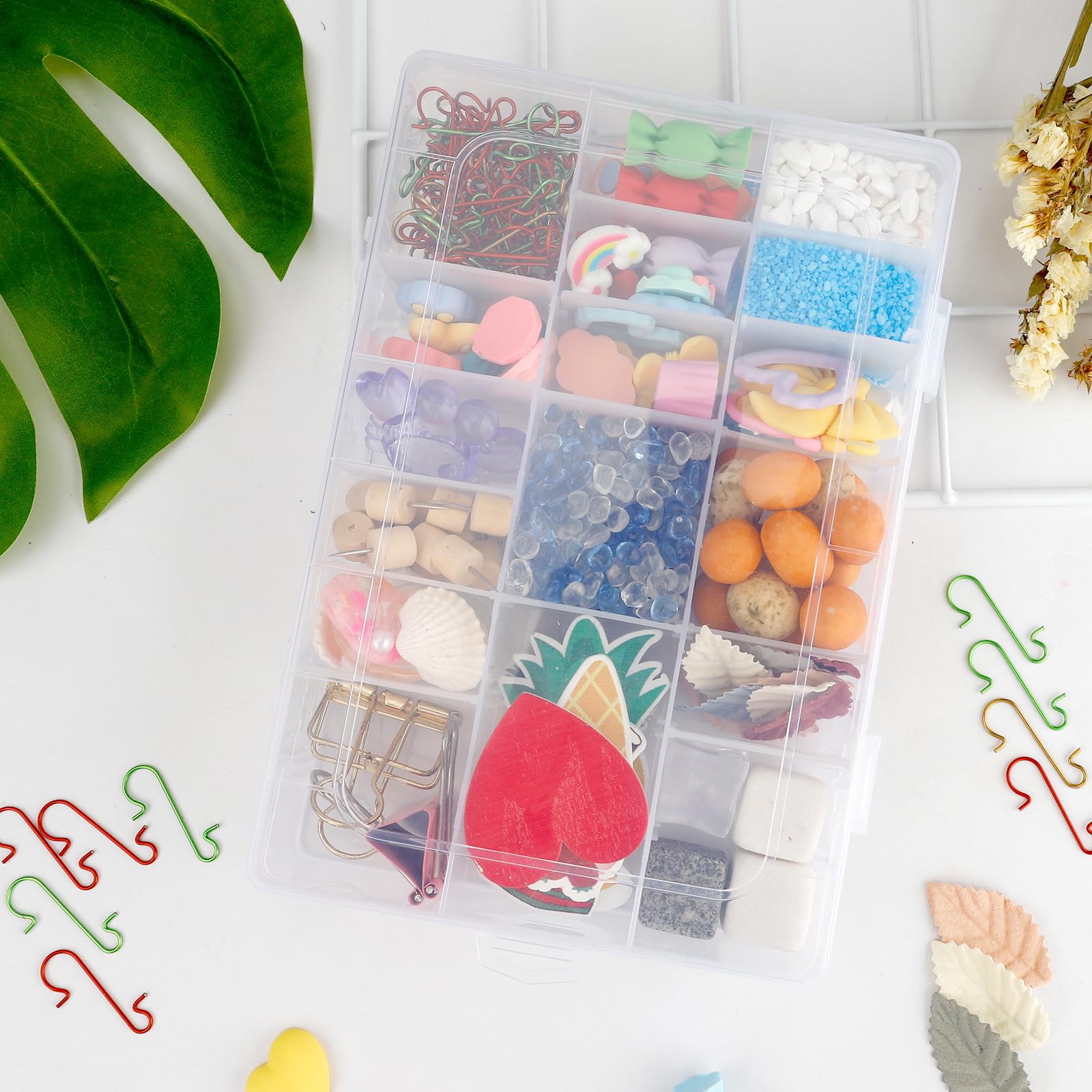 24 Grids Plastic Organizer Box With Dividers Clear Craft Storage Bead Organizer Box Earring Organizer Travel Pill Organizer Jewelry Organizer Storage Boxes Screw Seed Small Parts Organizer Hair Tie