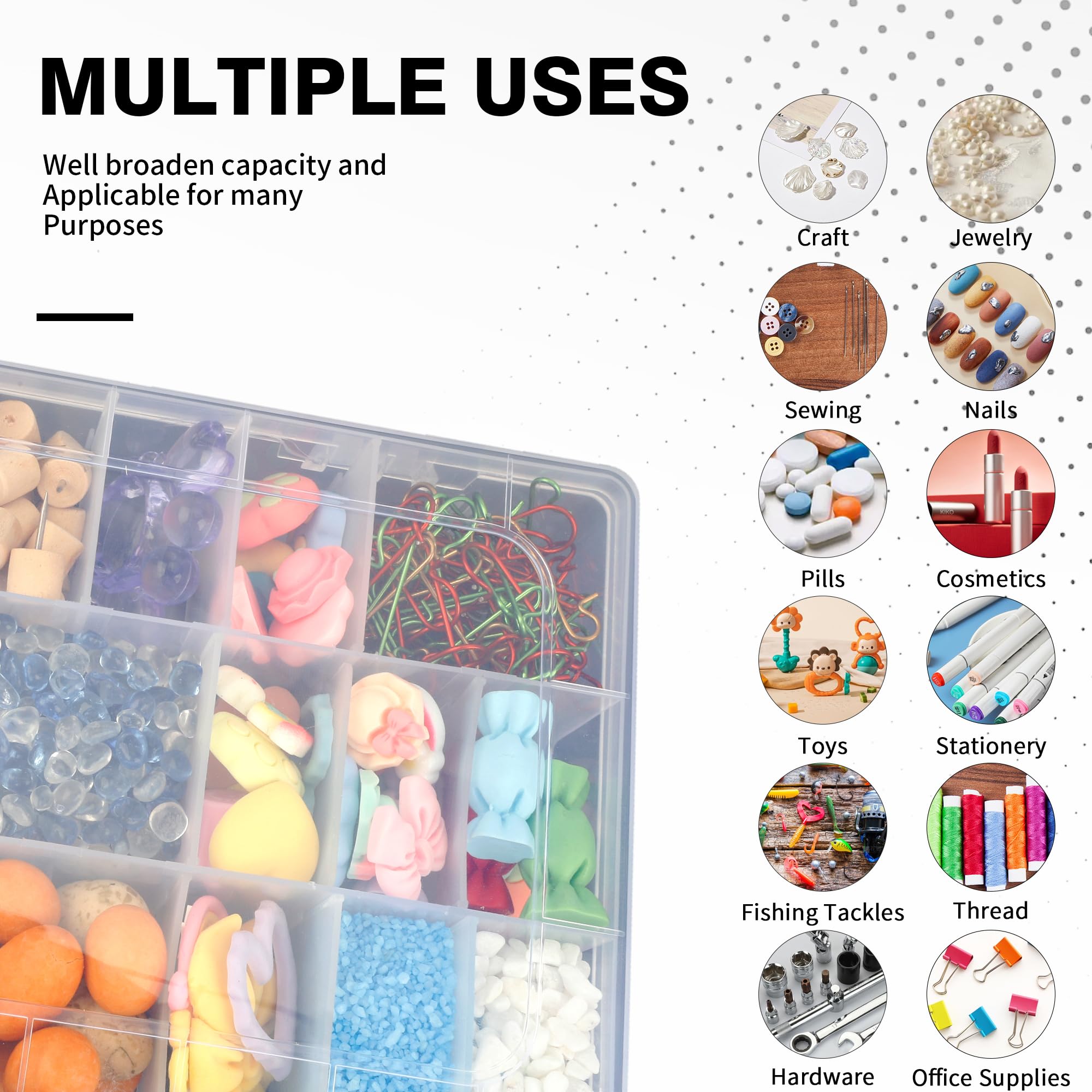 24 Grids Plastic Organizer Box With Dividers Clear Craft Storage Bead Organizer Box Earring Organizer Travel Pill Organizer Jewelry Organizer Storage Boxes Screw Seed Small Parts Organizer Hair Tie