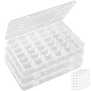 lifewit 3 pack 36 grids clear stackable plastic organizer storage box container with adjustable dividers for beads, art diy, crafts, jewelry, fishing tackle with 5 sheet label stickers