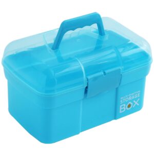 kinsorcai 11'' plastic storage box with removable tray, multipurpose organizer and storage case for art craft and cosmetic (blue)