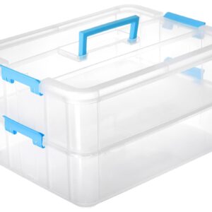 Yesland Large 2 Layer Stack & Carry Box - 13.75 x10 x 7.5 Inch Plastic Stackable Craft Storage Box Container with Handle - Portable Organizer Box for Stationery, Sewing, Art Craft, Jewelry,