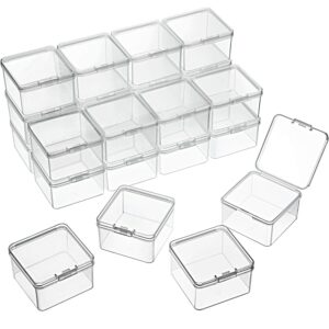 satinior 24 packs small clear plastic beads storage containers box with hinged lid for storage of small items, crafts, jewelry, hardware (2.48 x 2.48 x 1.57 inches)