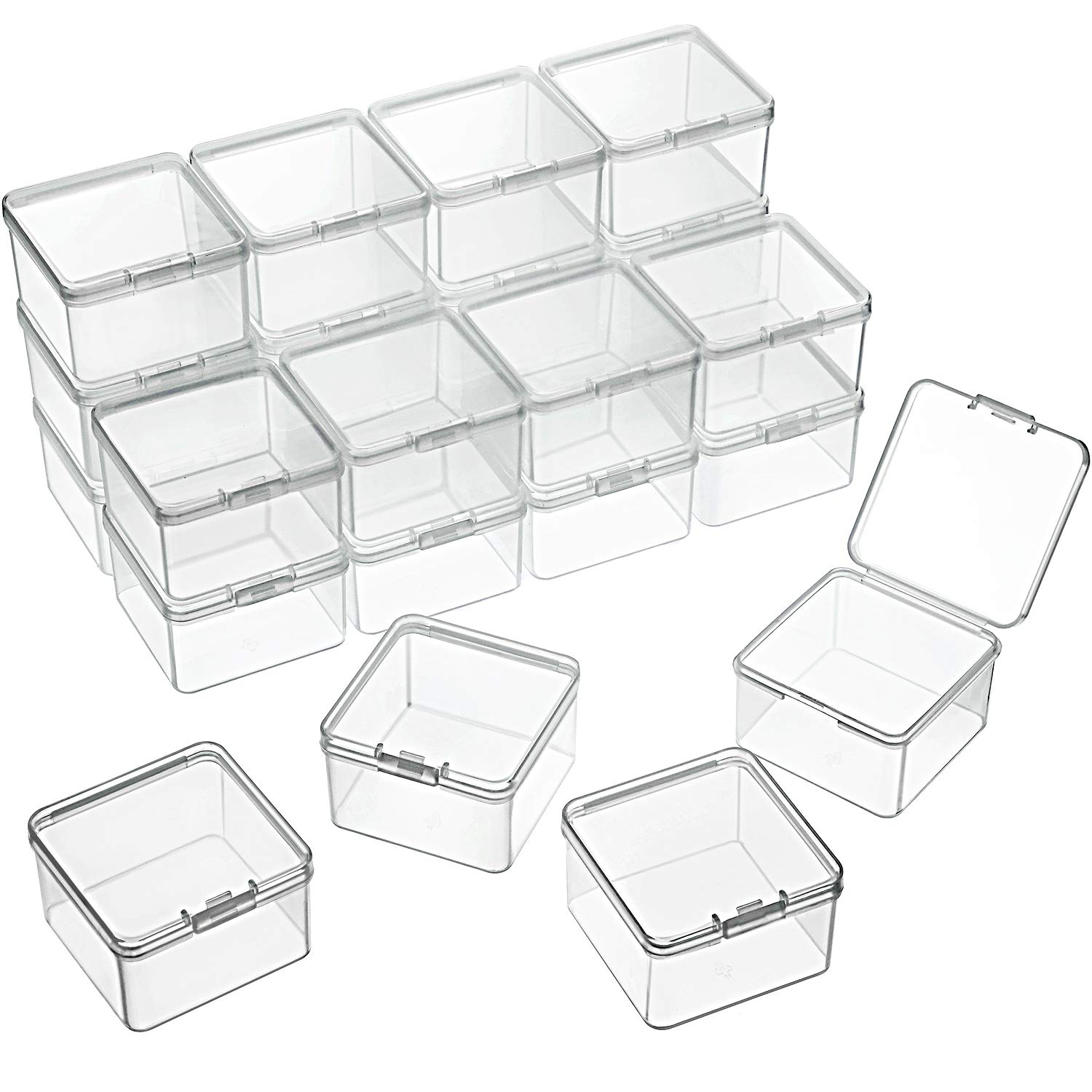 SATINIOR 24 Packs Small Clear Plastic Beads Storage Containers Box with Hinged Lid for Storage of Small Items, Crafts, Jewelry, Hardware (2.48 x 2.48 x 1.57 Inches)