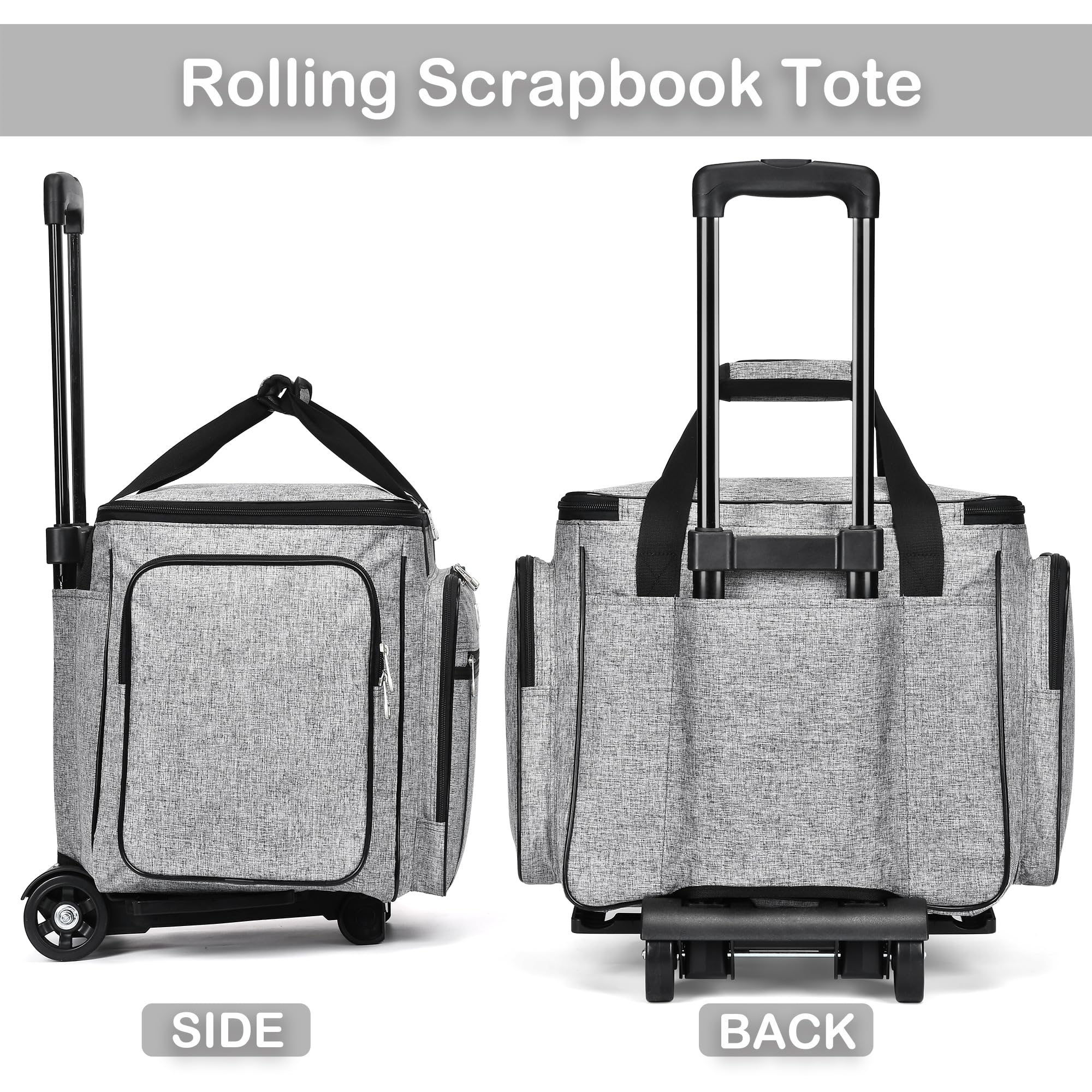 CAB55 Rolling Craft Bag, Rolling Tote Bag with Wheels for Women, Rolling Teacher Bag with Removable Folding Hand Trucks-Grey