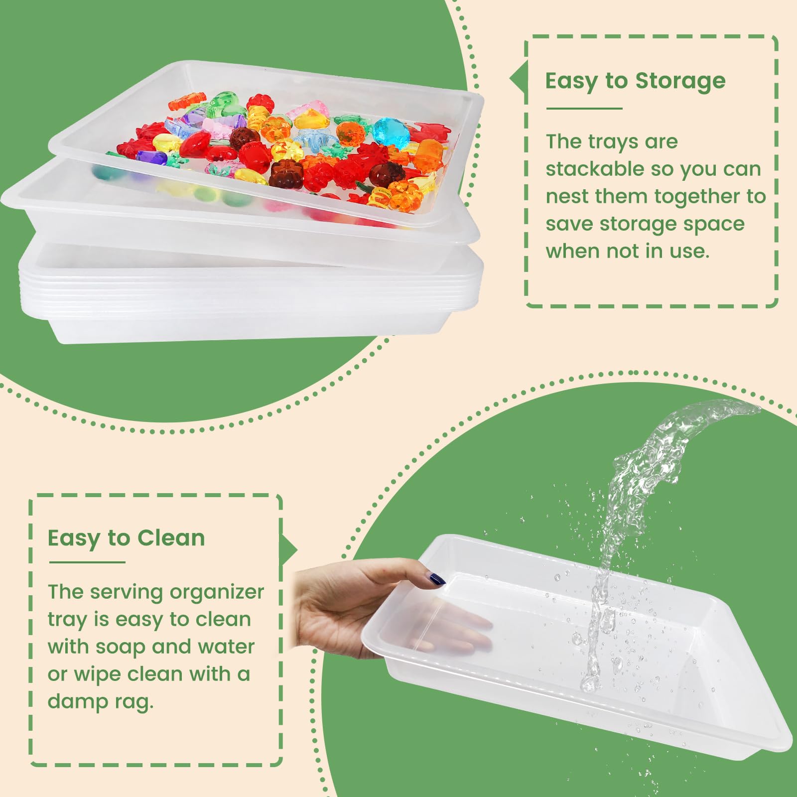 10 Pcs Activity Plastic Art Trays,Stackable Craft Tray,Flat Storage Tray,Serving Organizer Tray for Kids,School,Home,Painting,Beads,DIY Projects,11 x 8.27 x 1.18 Inch(Clear)