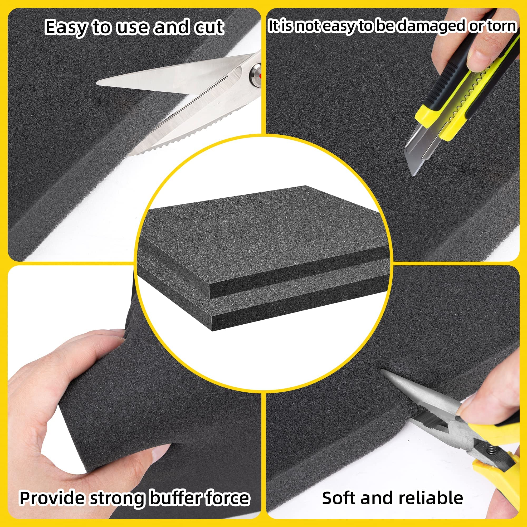 DECOHS 4 Pcs Polyurethane Foam Sheet- 16 x 12 x 1 Inch Cuttable Foam Inserts for Cases- Packing Foam Pads for Toolbox Camera Storage and Crafts