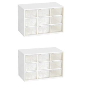 feadily 2pcs small drawer organizer for desk, desktop drawer organizer with 9 clear drawers, plastic desktop storage drawers 7.1 inch x 3 .9 inch x 4.7 inch, white