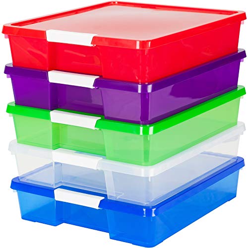 Storex Stackable Craft Box Storage Bin, 3" x 14" x 14", Assorted Bright, 5 per Carton