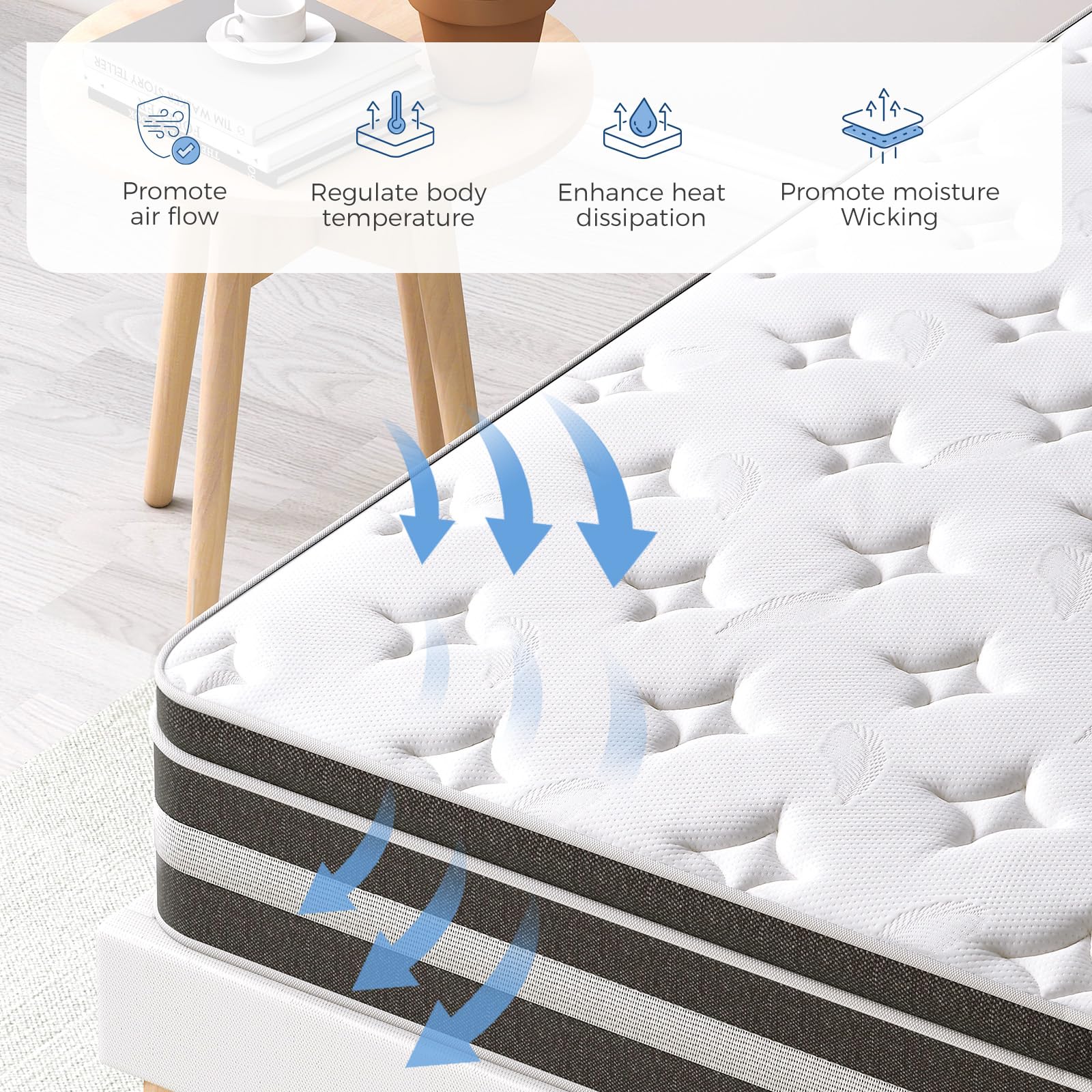 Eseren King Mattresses 12 Inch - Breathable King Size Mattress in a Box, Individual Pocket Spring Hybrid Mattress King with Gel Memory Foam, Medium Firm Support, 80''*76''*12''