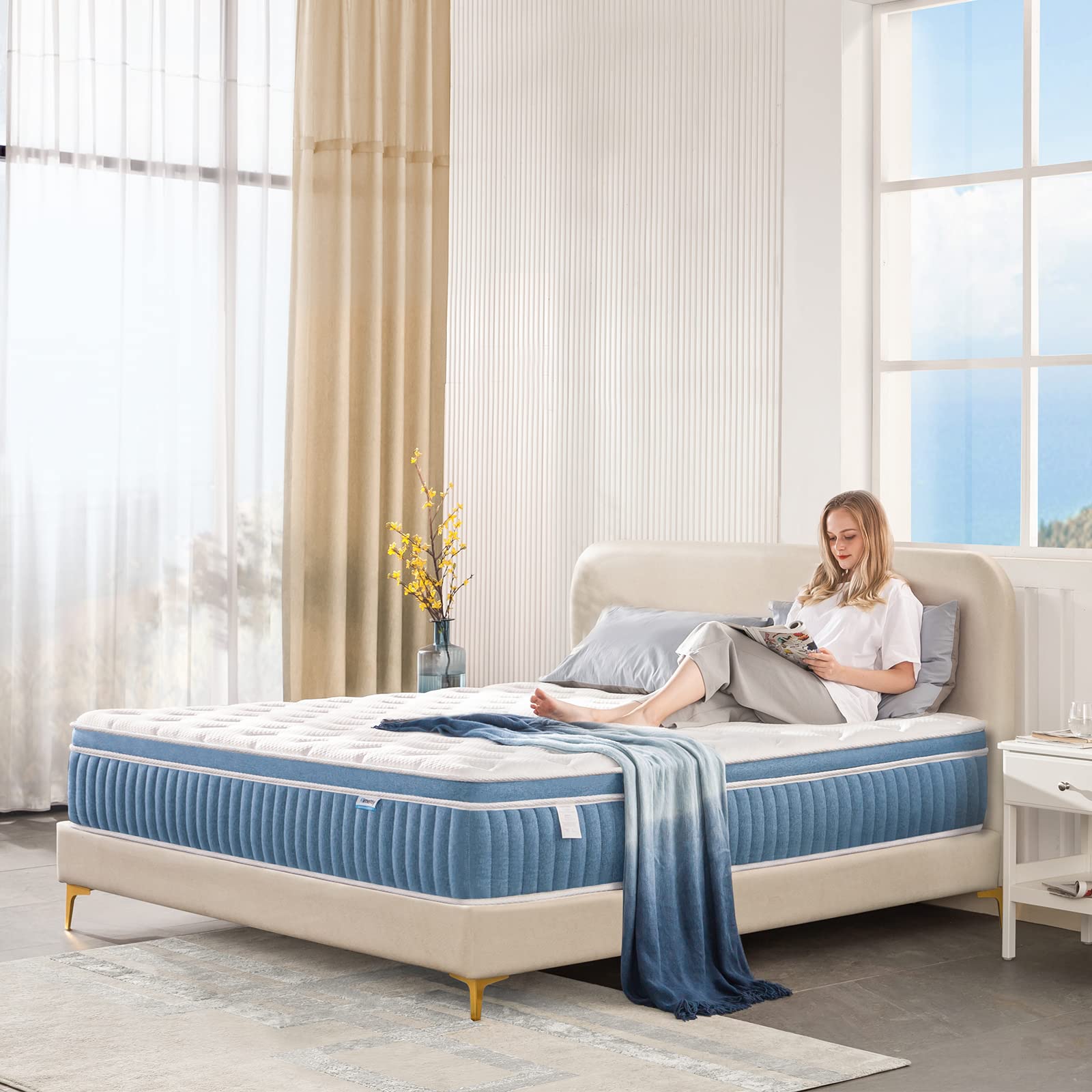 Rimensy King Mattress, 12 Inch Hybrid Mattress in a Box, Gel Foam Mattress, Individually Wrapped Pocket Coils Innerspring Mattress, Support & Pressure Relief, Medium Firm Feel, 76"*80"*12"