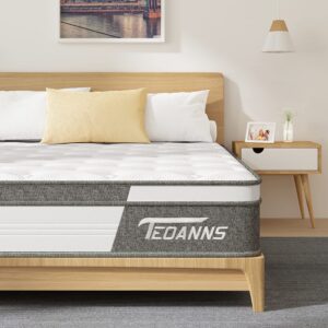 teoanns king size mattress, 12 inch medium firm mattress in a box, hybrid mattress king size for pressure relief & supportive, certipur-us, 100 nights trial