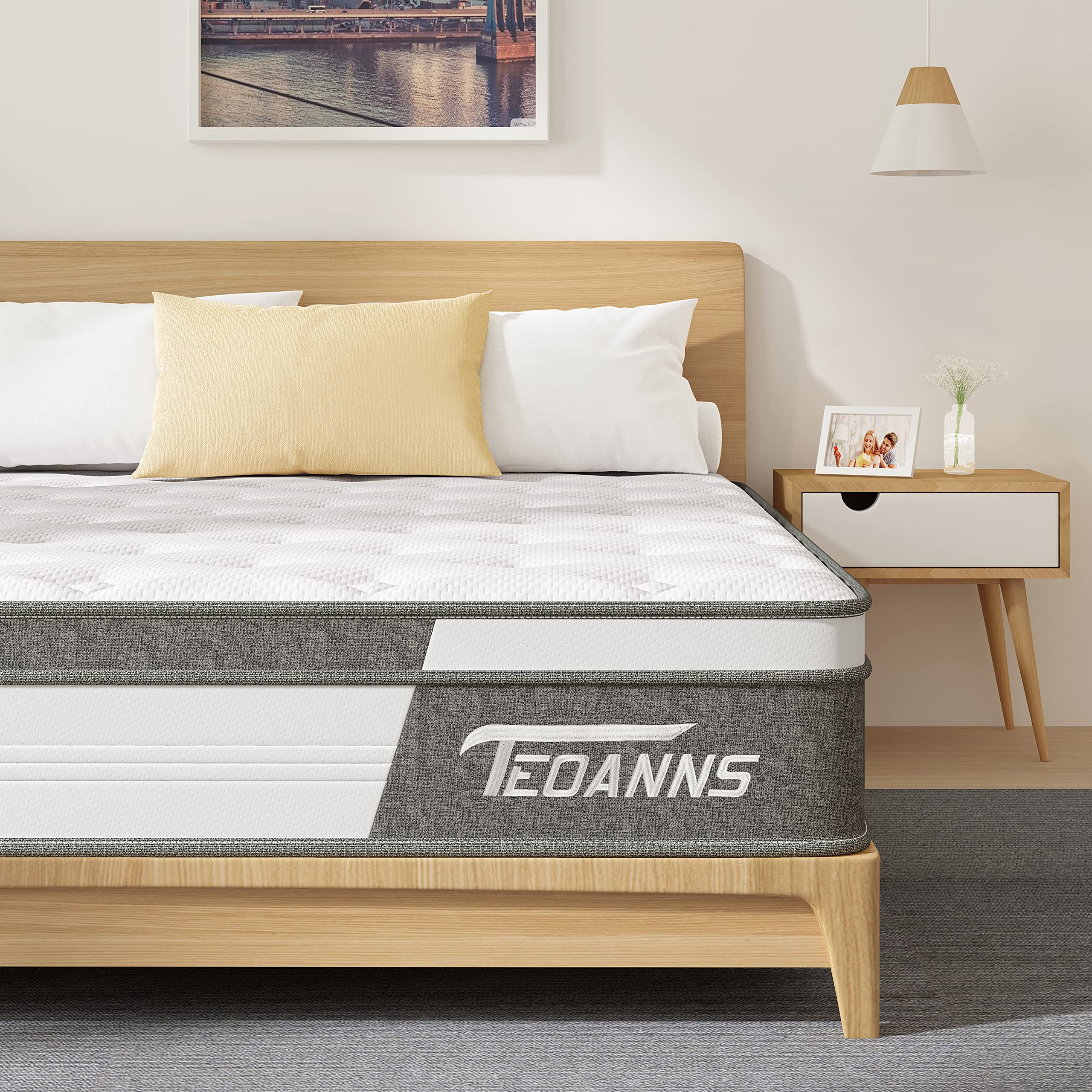 Teoanns King Size Mattress, 12 Inch Medium Firm Mattress in a Box, Hybrid Mattress King Size for Pressure Relief & Supportive, CertiPUR-US, 100 Nights Trial