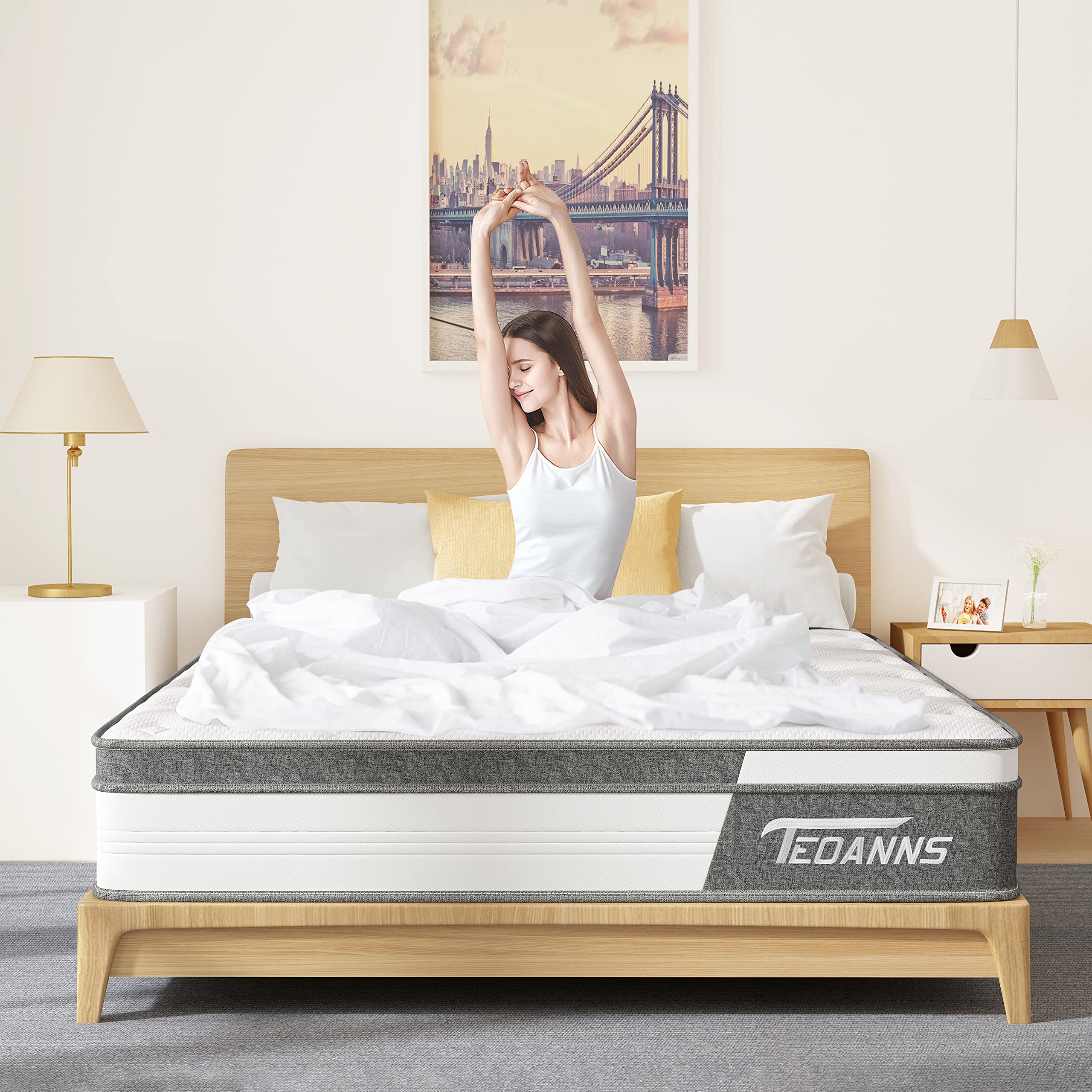 Teoanns King Size Mattress, 12 Inch Medium Firm Mattress in a Box, Hybrid Mattress King Size for Pressure Relief & Supportive, CertiPUR-US, 100 Nights Trial