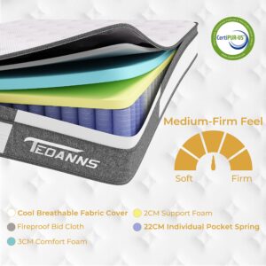 Teoanns King Size Mattress, 12 Inch Medium Firm Mattress in a Box, Hybrid Mattress King Size for Pressure Relief & Supportive, CertiPUR-US, 100 Nights Trial