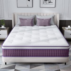 regoss 12 inch innerspring hybrid mattress, motion isolation individually pocketed coils mattress, euro top king size mattress in a box, plush foam spring mattress for pressure relief, purple