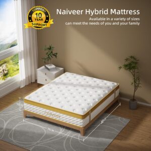 Naiveer Cooling Gel King Size Mattress 10 Inch Hybrid King Mattress in a Box with Pocketed Springs Memory Foam for Back Pain & Pressure Relief with CertiPUR-US Certified Foam