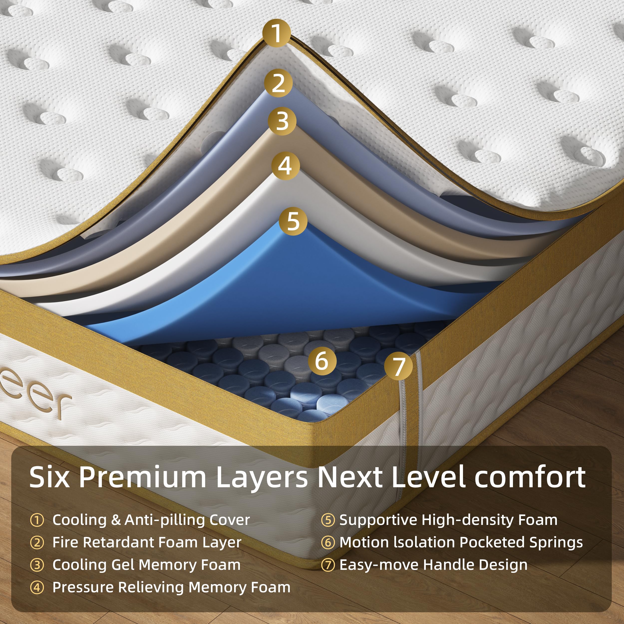 Naiveer Cooling Gel King Size Mattress 10 Inch Hybrid King Mattress in a Box with Pocketed Springs Memory Foam for Back Pain & Pressure Relief with CertiPUR-US Certified Foam