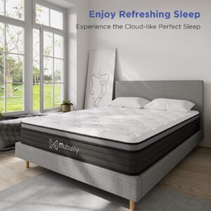 Mubulily King Mattress,12 Inch Hybrid Pillow Top King Size Mattress,Individually Wrapped Pocket Coils Innerspring for a Cool Sleep & Pressure Relief,Medium Firm Feel with Motion Isolation.