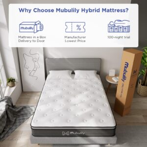 Mubulily King Mattress,12 Inch Hybrid Pillow Top King Size Mattress,Individually Wrapped Pocket Coils Innerspring for a Cool Sleep & Pressure Relief,Medium Firm Feel with Motion Isolation.