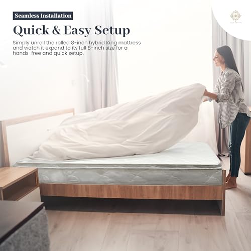 King Size Mattress - 8 Inch Cool Comfort Foam & Spring Hybrid Mattress with Breathable Organic Cotton Cover - Quilted Soft Tight Top - Rolled in a Box - Oliver & Smith