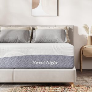 sweetnight king size mattress, 10 inch cooling gel memory foam mattress for moisture wicking, plush foam mattress for comfy sleep, mattress in a box, luna,gray/white