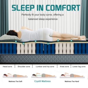 Crystli King Mattress, 10 Inch Memory Foam Mattress with Innerprings Hybrid King Mattress in a Box Pressure Relief & Supportive King Size Mattress 100-Night Trial 10-Year Support