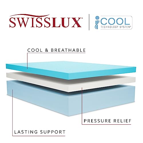 SWISSLUX 14-Inch Queen Size Mattress, iCOOL Tech and Cooling Gel Infused Medium Plush Memory Foam Mattress, CertiPUR-US Certified, Bed-in-a-Box, White, Queen Size (80" L x 60" W x 14" H)