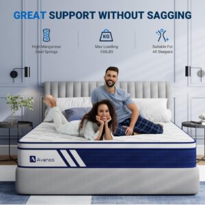 Avenco King Size Mattress, 10 Inch King Hybrid Mattress in a Box with Gel Memory Foam & Individually Pocket Coils, Medium Firm King Bed Mattresses, Motion IsolationCertiPUR-US Certified