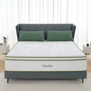 novilla king mattress, 12 inch hybrid mattress with gel memory foam & pocketed coil for pressure relief & motion isolation, medium soft king bed mattress in a box, amenity