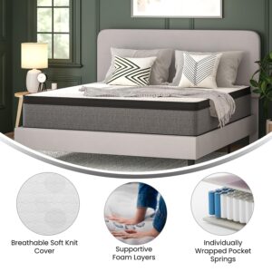 Flash Furniture Capri Comfortable Sleep 13" Euro Pillow Top Hybrid Pocket Spring and Foam Mattress in a Box, Foam and Spring Hybrid Mattress, King