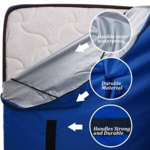 PAMYO King Mattress Bag with 8 Handles, Zipper Closure for Moving and Storage, Blue