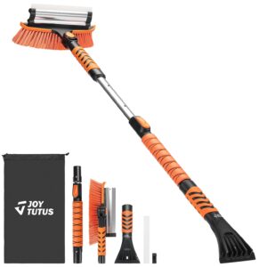 joytutus 41.5in extendable snow brush and ice scraper, 270°pivoting snow scraper brush for car windshield, telescoping ice scraper, foam grip, heavy duty snow remover for cars, trucks, suv (orange)