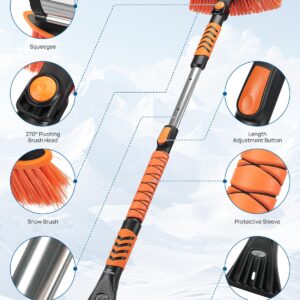 JOYTUTUS 41.5IN Extendable Snow Brush and Ice Scraper, 270°Pivoting Snow Scraper Brush for Car Windshield, Telescoping Ice Scraper, Foam Grip, Heavy Duty Snow Remover for Cars, Trucks, SUV (Orange)