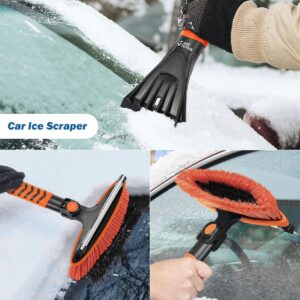 JOYTUTUS 41.5IN Extendable Snow Brush and Ice Scraper, 270°Pivoting Snow Scraper Brush for Car Windshield, Telescoping Ice Scraper, Foam Grip, Heavy Duty Snow Remover for Cars, Trucks, SUV (Orange)