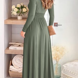 ANRABESS Women Deep V Neck Long Sleeve Slit 2024 Fall Elegant Formal Wedding Guest Cocktail Evening Date Prom Maxi Long Dress Green Medium