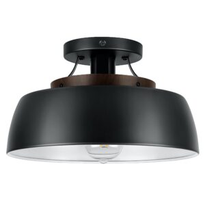 dakason semi flush mount ceiling light fixture, vintage close to ceiling light, matte black farmhouse ceiling lamp for kitchen hallway entry living room bedroom, e26 base